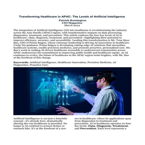 Transforming Healthcare in APAC: The Levels of Artificial Intelligence | PDF