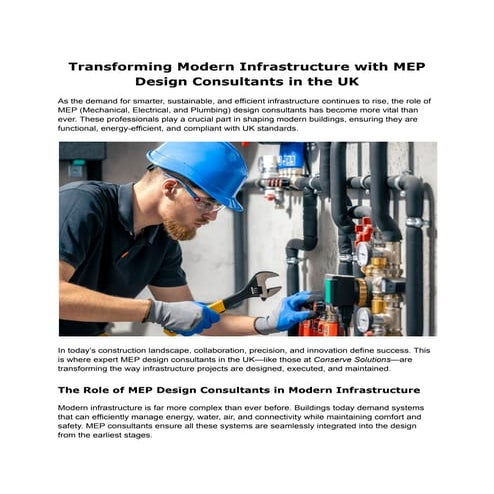 Enhancing Infrastructure Efficiency with MEP Design Consultants in the ...