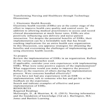 Transforming Nursing and Healthcare through TechnologyDiscussion.docx
