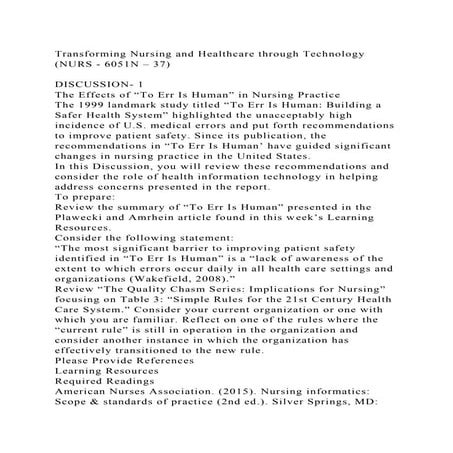 Transforming Nursing and Healthcare through Technology (NURS - 6051N.docx