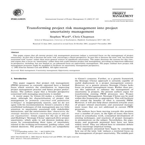 Transforming project risk management into project uncertainty ...