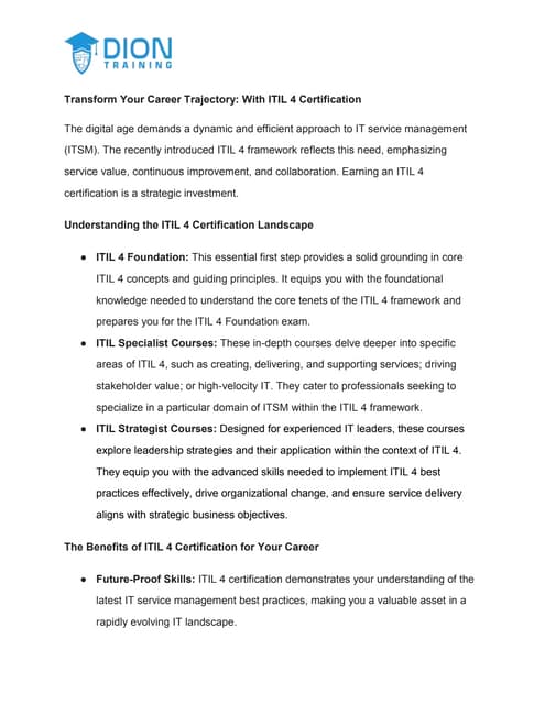 ITIL v4 Foundation course | PDF | Education