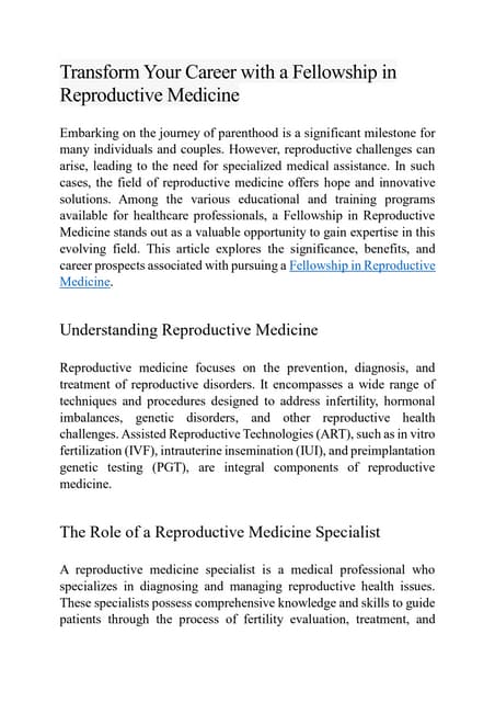 Post-Doctoral Fellowship Course in Reproductive Medicine | PPTX ...