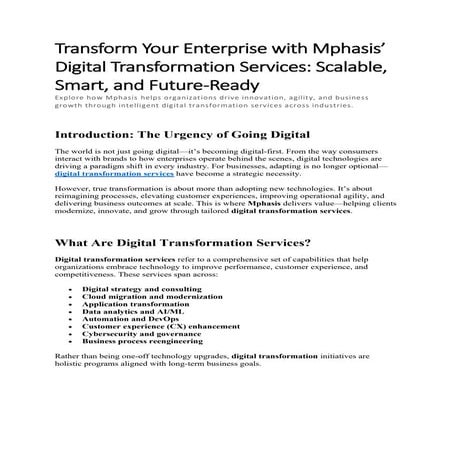 Transform Your Enterprise with Mphasis’ Digital Transformation Services ...
