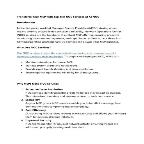 MSP NOC Services That Optimise IT Resource Allocation | PDF