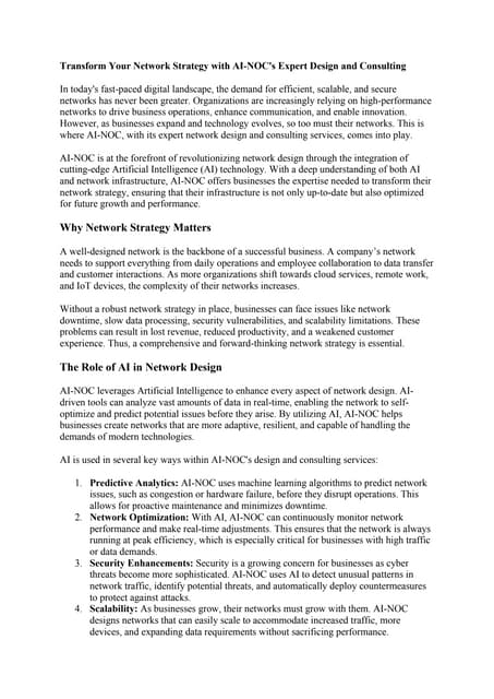 Unlock IT Potential with AI-NOC’s Professional Network Design Services | PDF