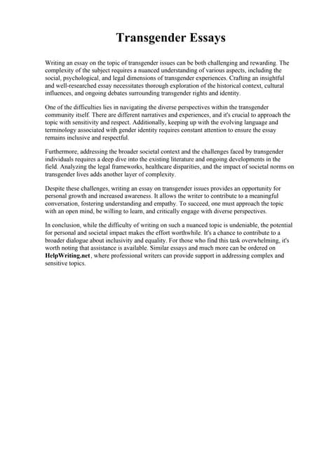 Essay On Gender Equality. Central Arizona College | PDF