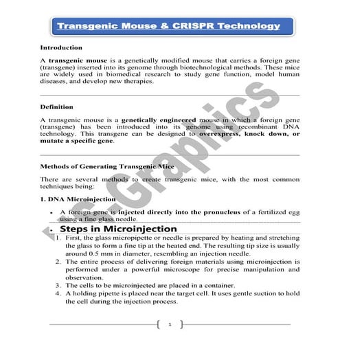 Transgenic Mouse & CRISPR Technology for SEM-5 B.Sc. Students | PDF