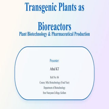 Transgenic Plants as Bioreactors Plant biotechnology | PPTX