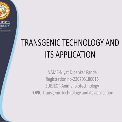 TRANSGENIC TECHNOLOGY AND ITS APPLICATION.pptx | Biological Sciences ...