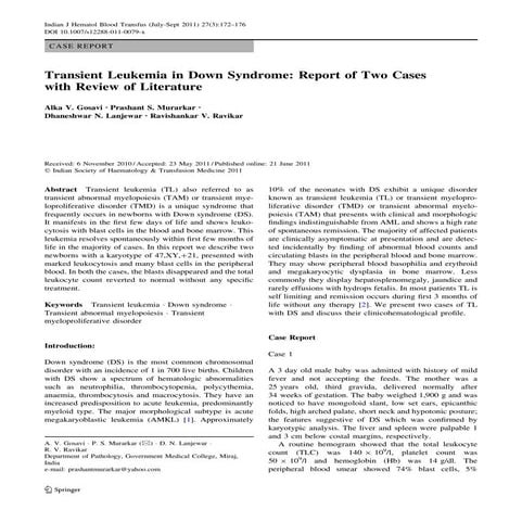 Transient leukemia in down syndrome report of two cases | PDF