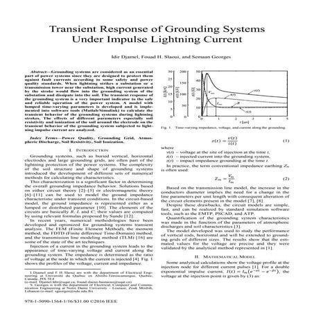 Transient response of grounding systems under impulse lightning current ...
