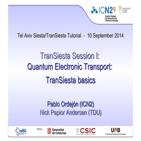 Quantum Electronic Transport : TranSiesta | PDF