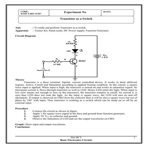 Transistor as a switch | PDF