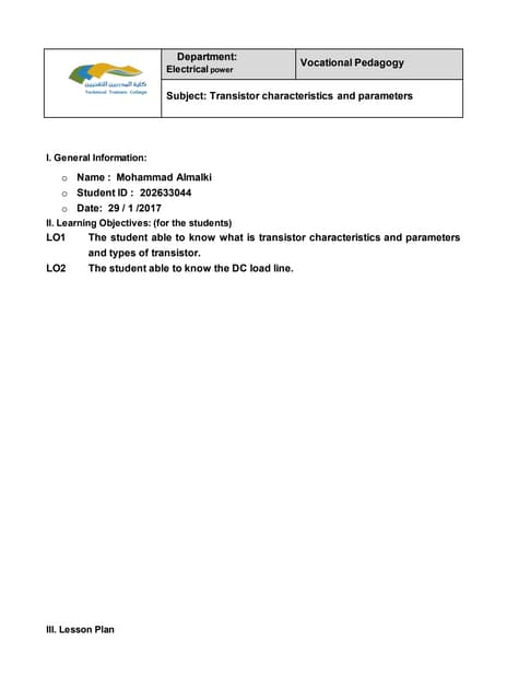 Worksheet of transistor | DOCX | Consumer Electronics | Technology ...