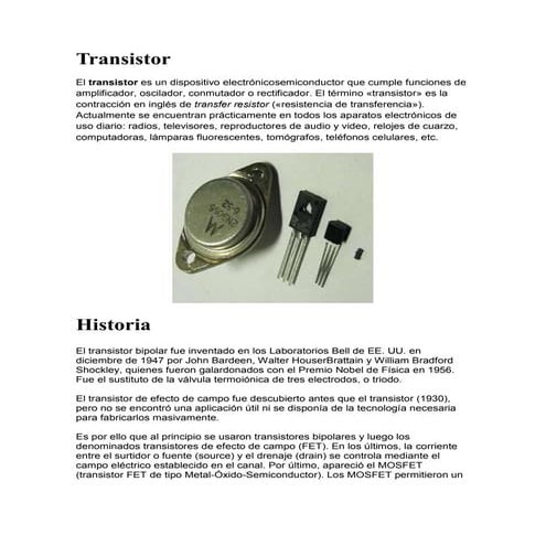 Transistor y Tipos De Transistores | DOCX