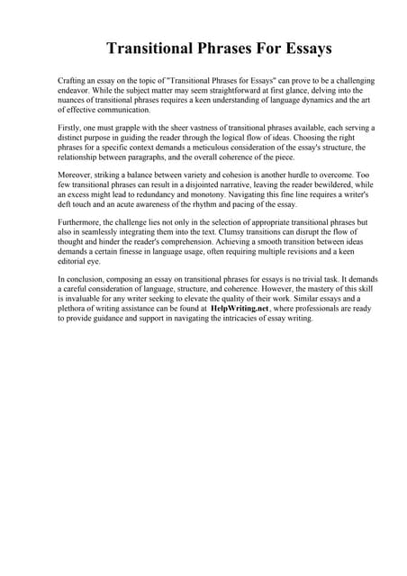 Good Transition Words For An Essay.pdf | Education