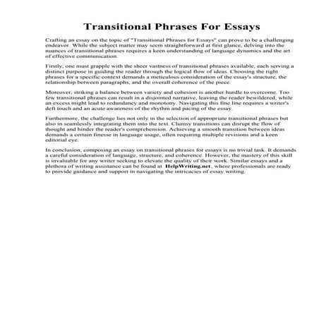 Transitional Phrases For Essays. Transitional Words amp; Phrases - 3 ...