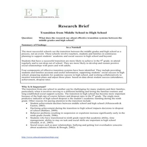 Transition from middle school to high school | PDF