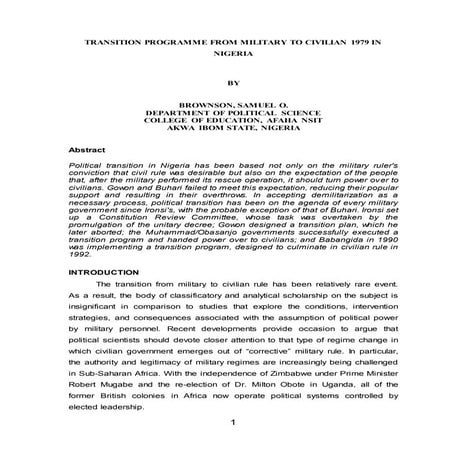 Transition from military regime to civilian rule by Brownson, Samuel O ...