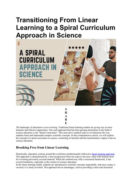 SPIRAL PROGRESSION APPROACH IN THE K TO 12 SCIENCE CURRICULUM: A LITERATURE REVIEW | PDF ...
