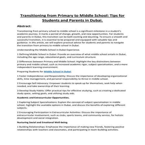 Transitioning From Primary To Middle School: Tips For Students And ...