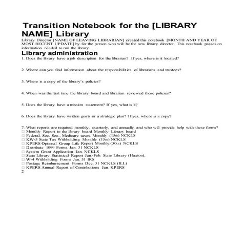 Library Transition Notebook | DOCX