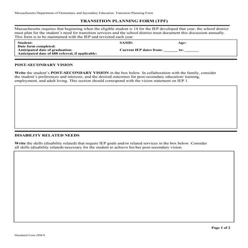 Transition Planning Form | PDF