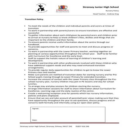 Transition policy nursery | PDF