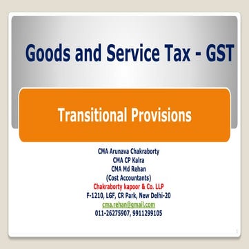 GST Transitional provision - Sec 139, 140, 141, and 142 | PPT