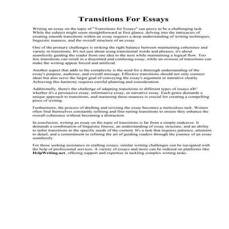 Transitions For Essays | PDF