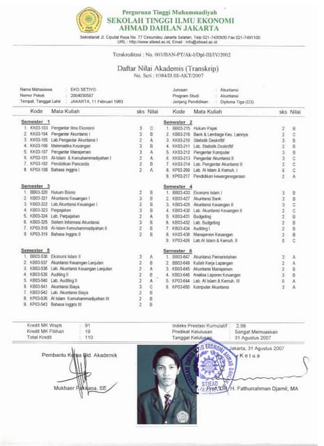 Transkrip Akademik Diploma | PDF