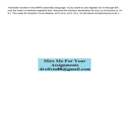 Translate Function F Into Mips Assembly Language If You Neepdf 7676