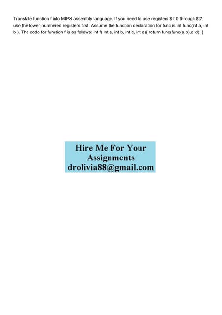 Translate Function F Into Mips Assembly Language If You Neepdf 7676