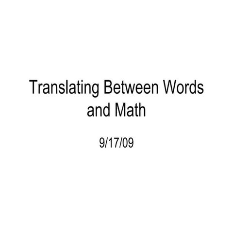 Translating Between Words And Math | PPT