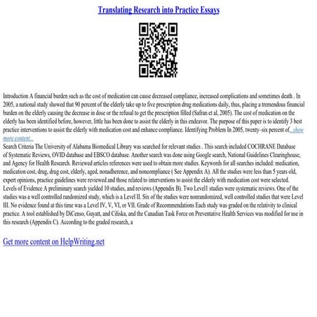 Translating Research Into Practice Essays | PPT