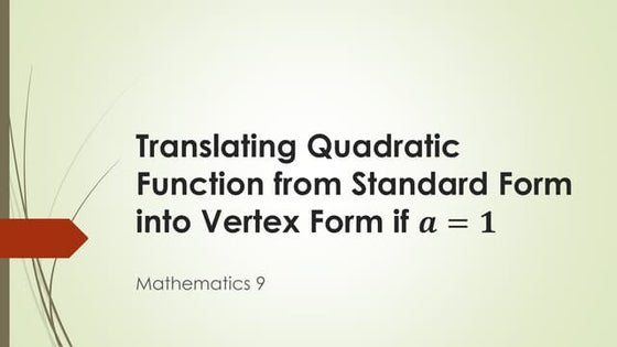 LESSON-Effects of changing a,h and k in the Graph of Quadratic Function ...