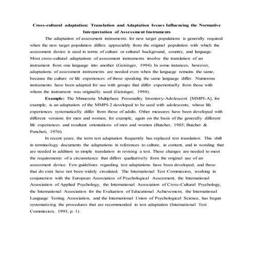Translation And Adaptation Issues Influencing The Normative Interpretation Of Assessment