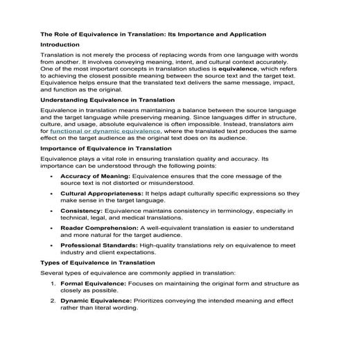 The Role of Equivalence in Translation: Its Importance and Application ...