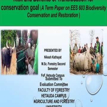 RISK AND BENEFITS OF WILDLIFE TRANSLOCATION | PPTX