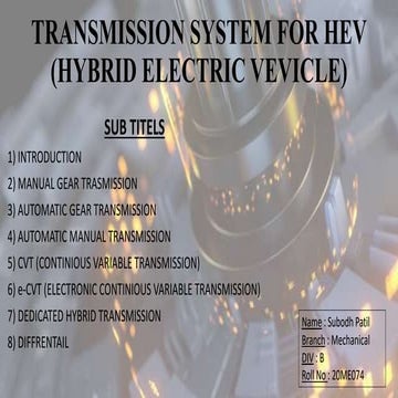 Transmission system of ICE Vehicles and Electric Vehicles | PPTX