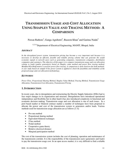 Techtransmission Usage And Cost Allocation Using Shapley Value And