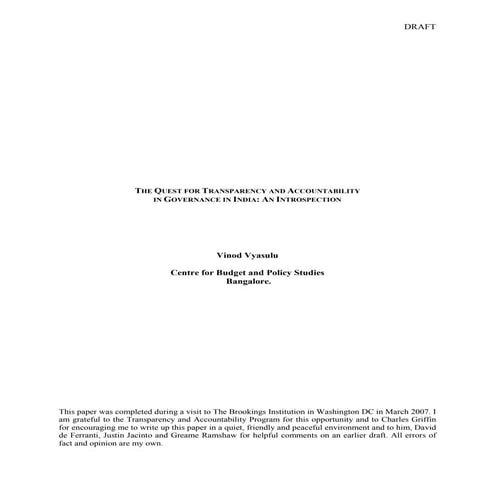 Transparency and Accountability in Governance in India | PDF