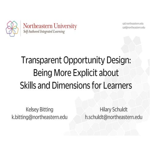 Transparent Opportunity Design - May 1, 2018 "Learning Everywhere ...