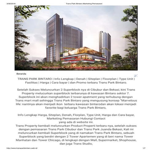 Trans Park Bintaro Presentation | PDF