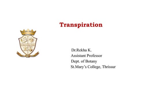 Transpiration and transpirational pull | PPTX