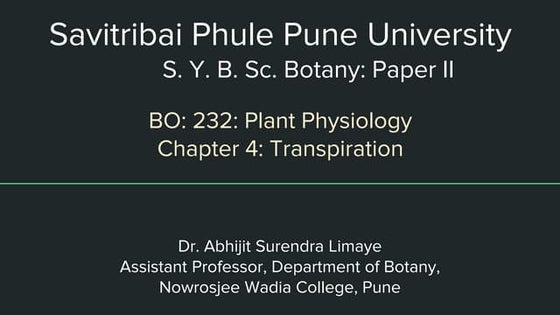Transpiration and transpirational pull | PPTX