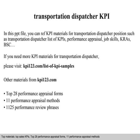 Transportation dispatcher kpi | PPT