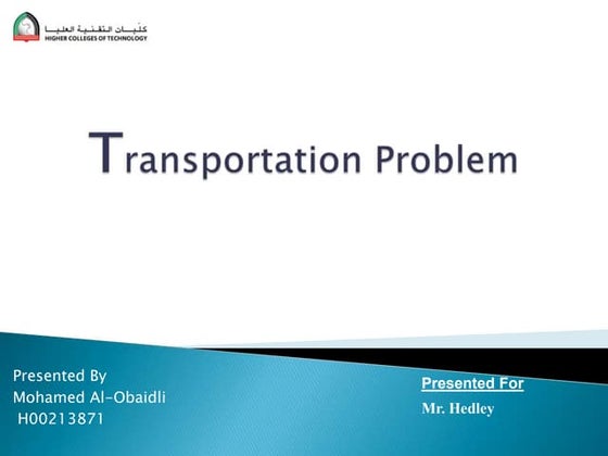 Transportation Problem- Stepping Stone Method | PPTX