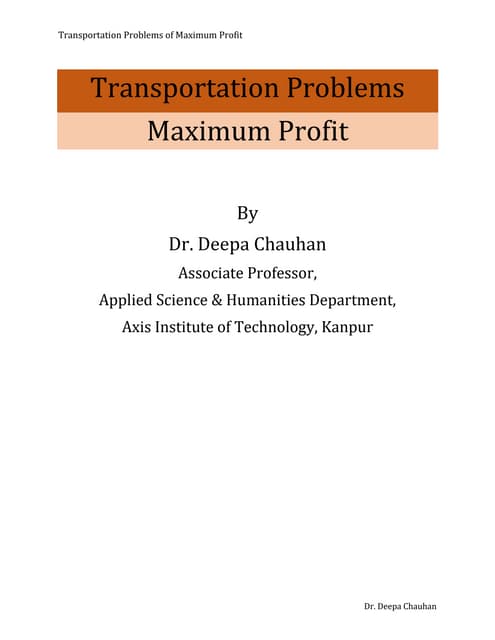 Transportation Problem- Stepping Stone Method | PPT